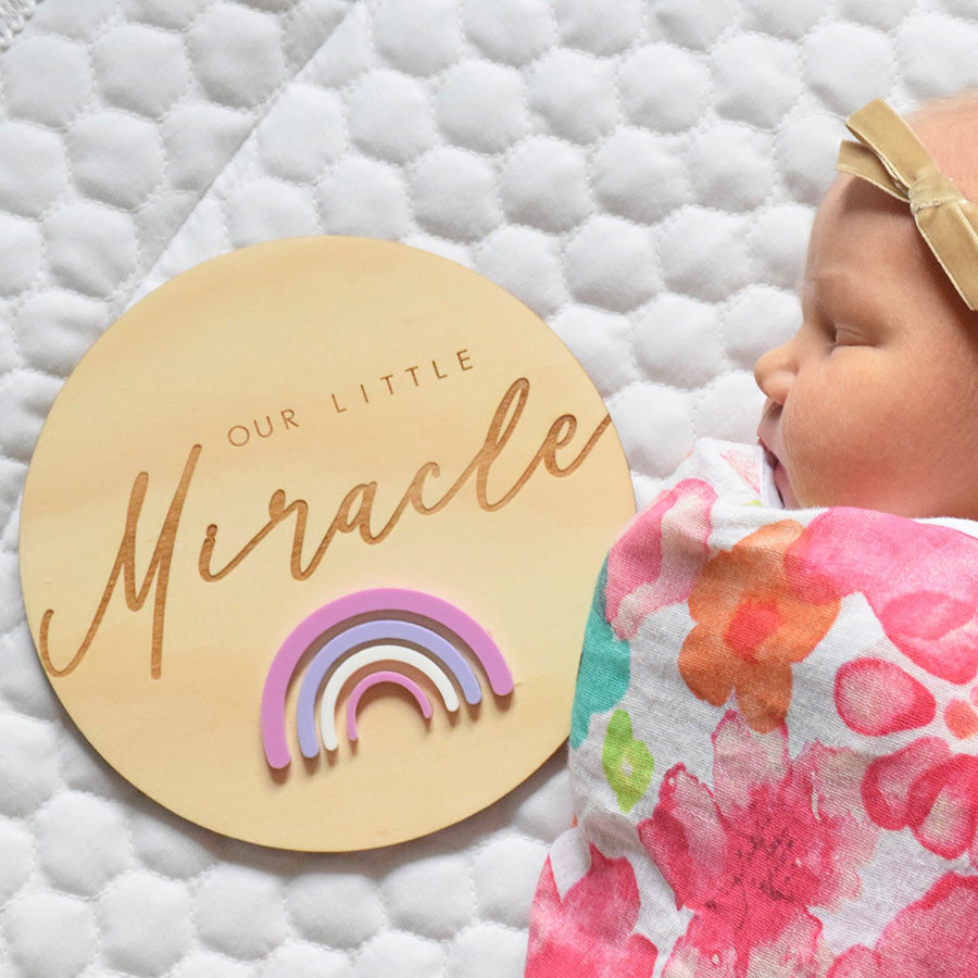 Plaque - Our Little Miracle Pink Violet White 15cm – Baby Presents